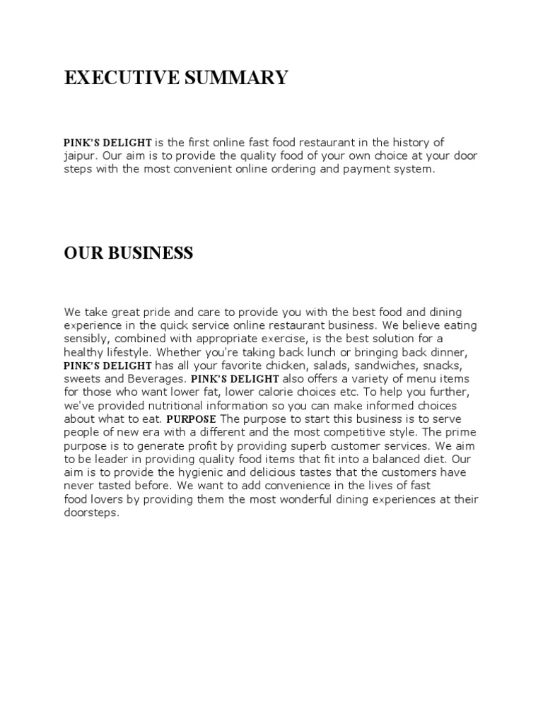 Executive Summary: Our Business | PDF | Fast Food Restaurants | Foods