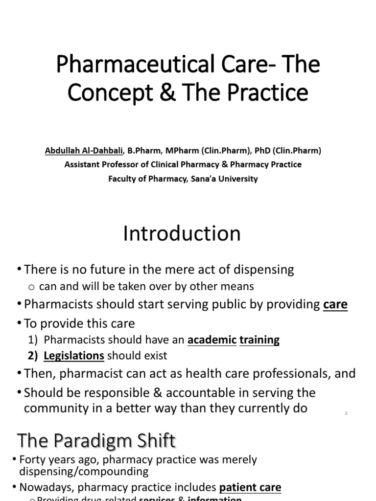 Pharmaceutical Care - The Concept & The Practice | PDF | Healthcare ...