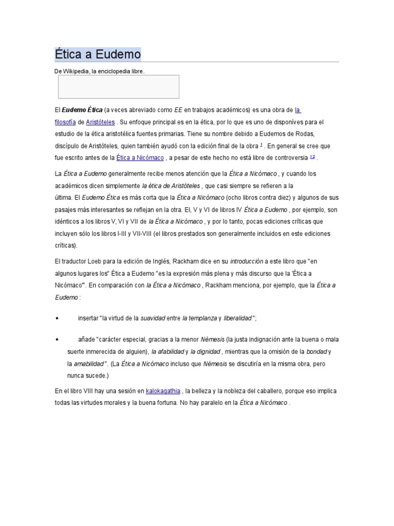 Ética a Eudemo de Aristóteles | PDF | Aristóteles | Principios éticos
