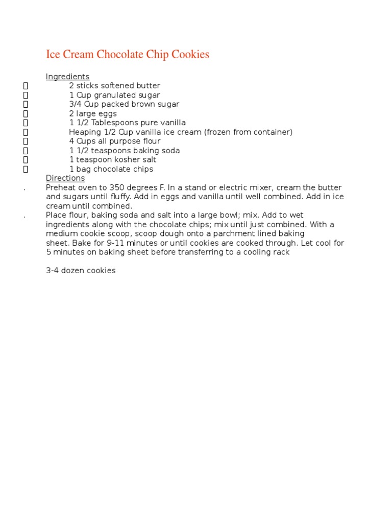 Ice Cream Chocolate Chip Cookies | PDF | Baking | Butter