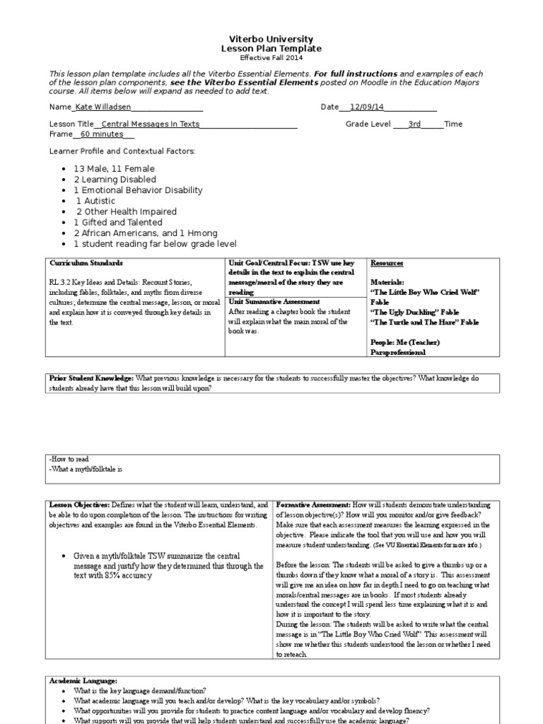 Viterbo University Lesson Plan Template | PDF | Lesson Plan ...