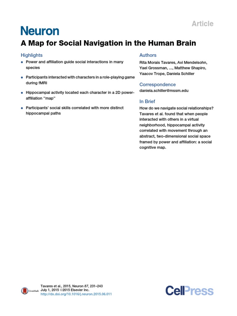 Social Navigation in the Human Brain | PDF | Hippocampus | Cartesian ...