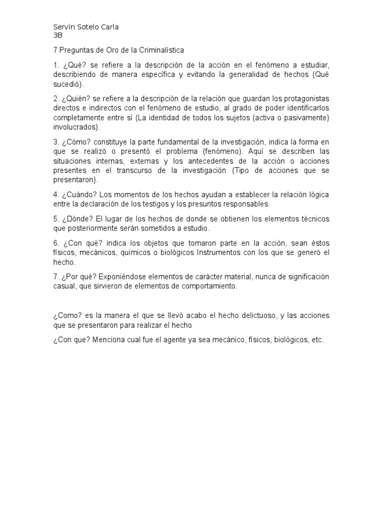 7 Preguntas de Oro de La Criminalistica | PDF 7 Preguntas de Oro de La Criminalistica | PDF