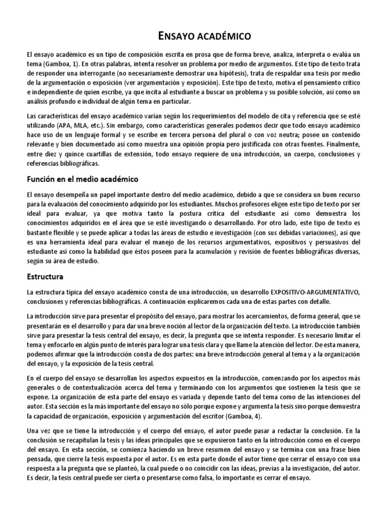 Ejemplo De Ensayo Academico