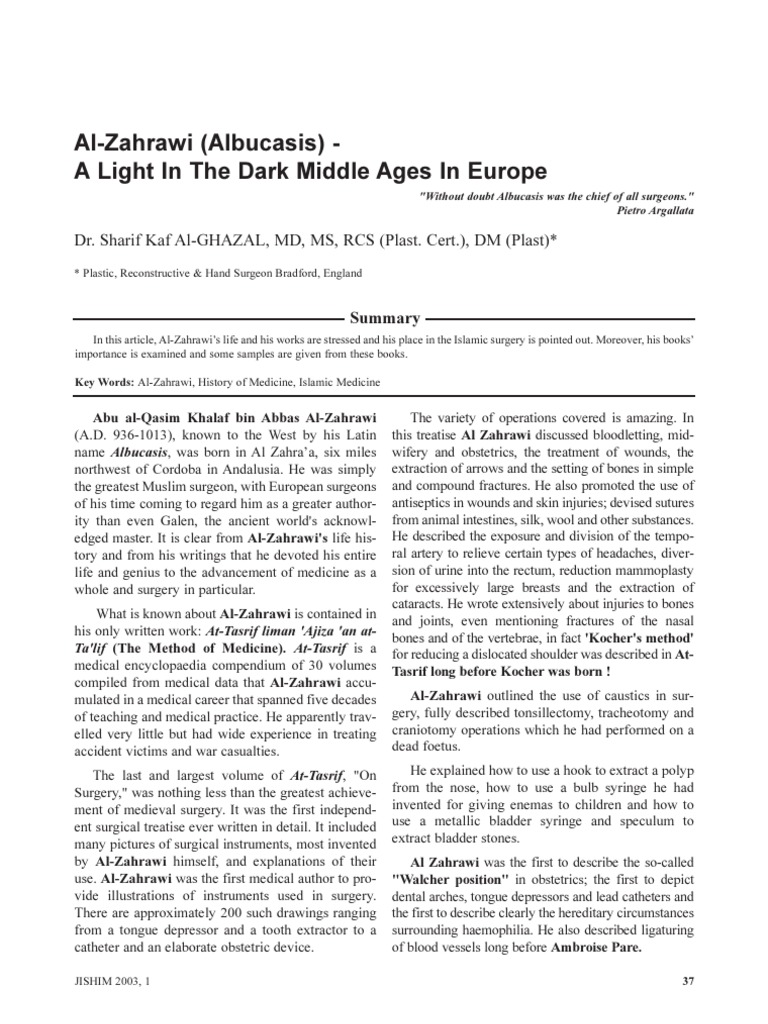 Al-Zahrawi Abulcasis | PDF | Surgery | Medical Specialties