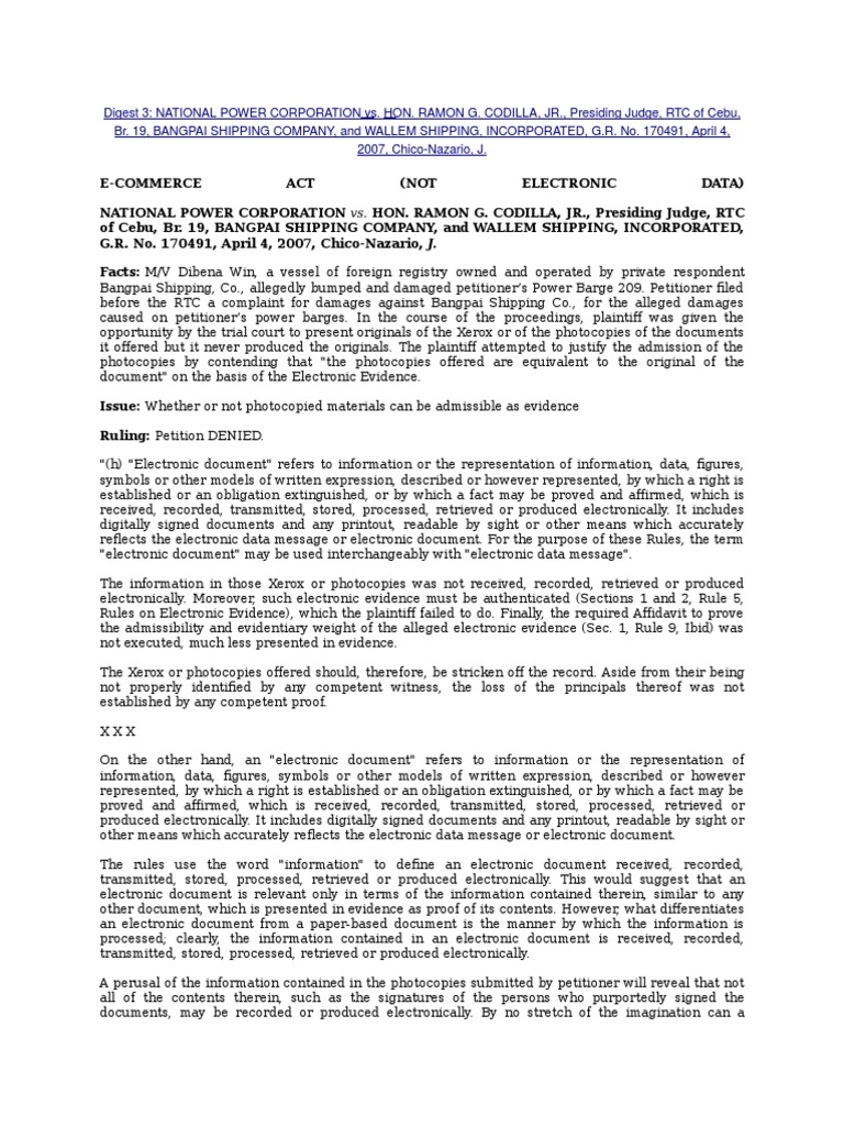 Napocor Vs Codilla | Download Free PDF | Evidence (Law) | Government Information