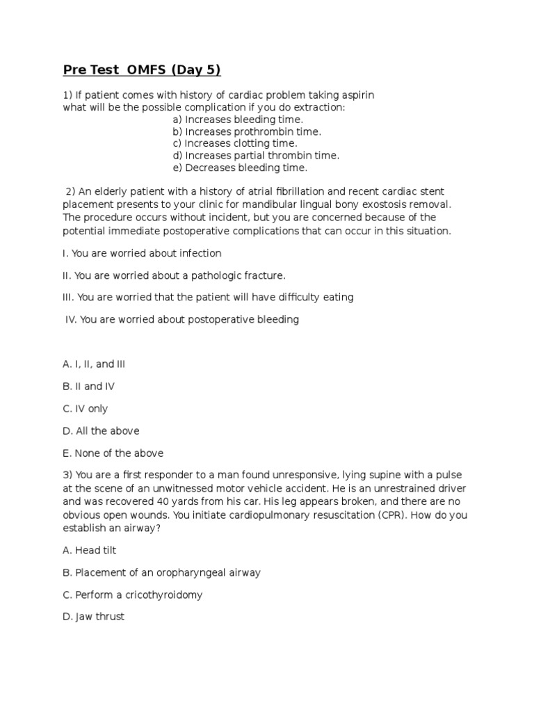 OMFS Pre-Test: Cardiac Complications | PDF | Self-Improvement