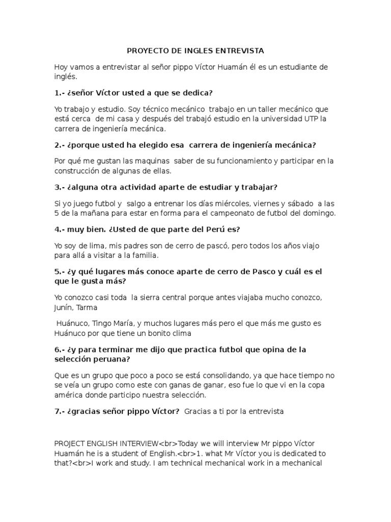 Proyecto de Ingles Entrevista | PDF | Deportes