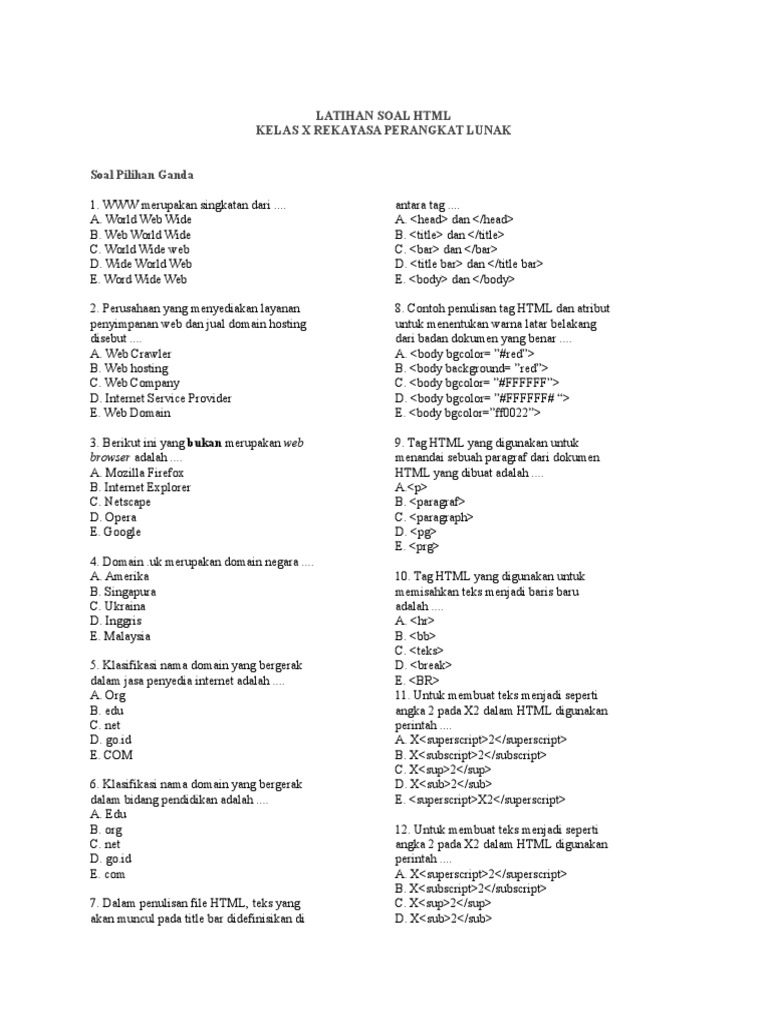 Latihan Soal HTML Jawaban | PDF | Teknologi & Rekayasa