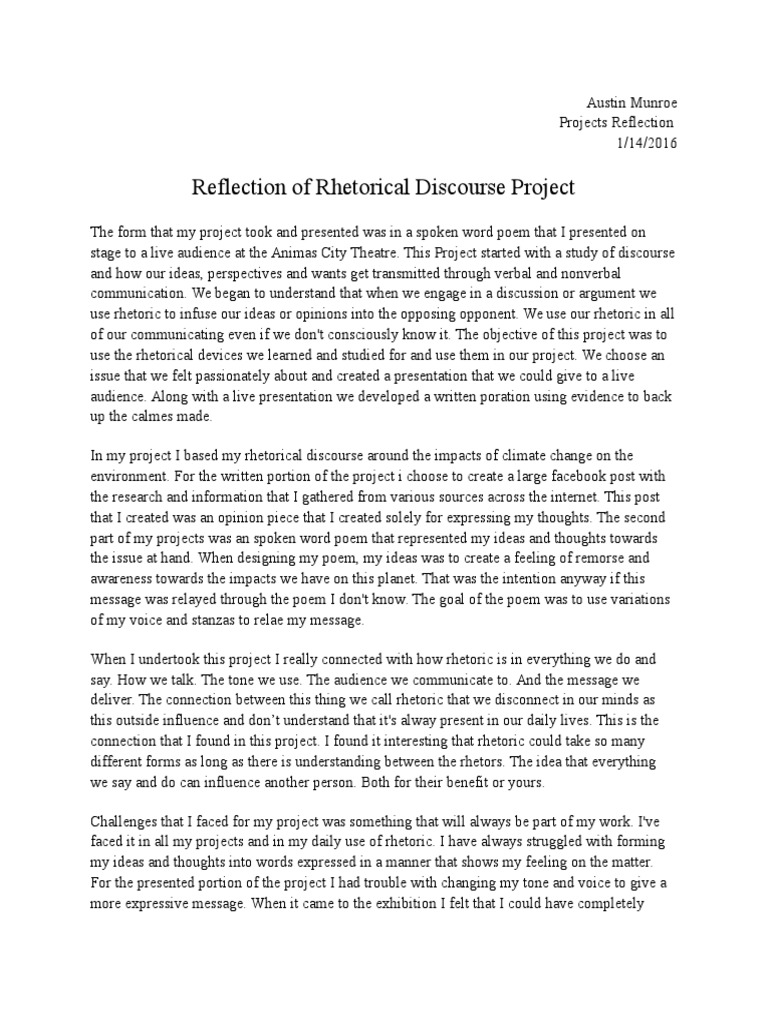 Reflection of Rhetorical Discourse Project | PDF | Rhetoric | Discourse
