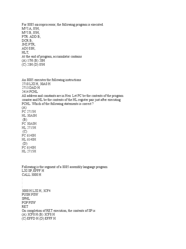 8085 Questions | PDF | Digital Technology | Computer Architecture
