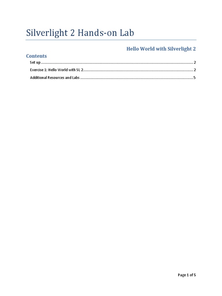 Silverlight 2 Hands-On Lab: Hello World With Silverlight 2 | PDF | Extensible Application Markup ...