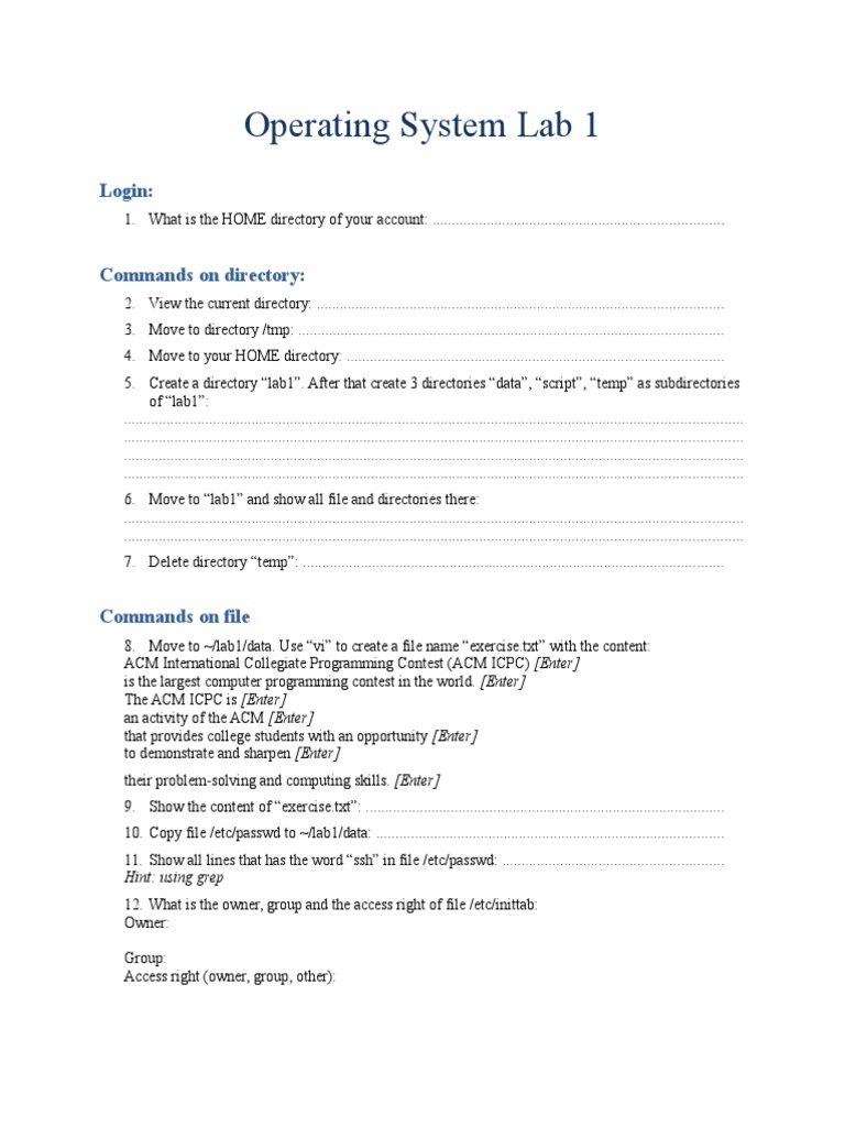 Operating System Lab 1: Login | PDF