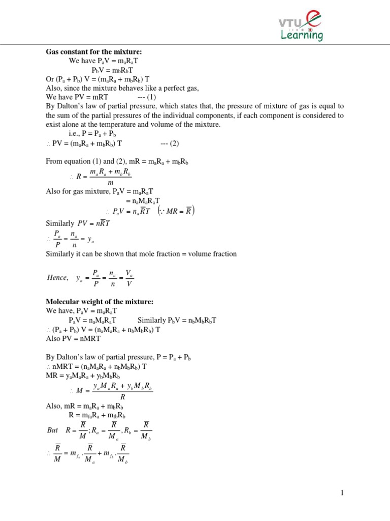 Gas Constant For The Mixture | PDF | Gases | Entropy