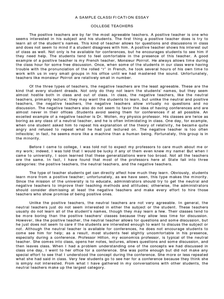 81 - Classification Sample Essay | PDF | Lecture | Teachers