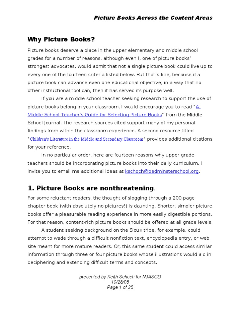 Picture Book Hand-Out Revised | PDF | Reading Comprehension | Critical ...