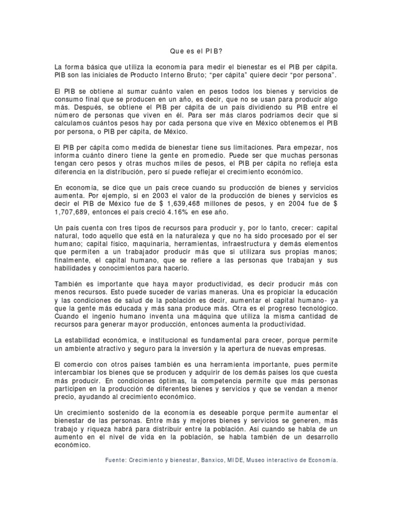 Que Es El Pib Pdf Pdf Producto Interno Bruto Bienestar