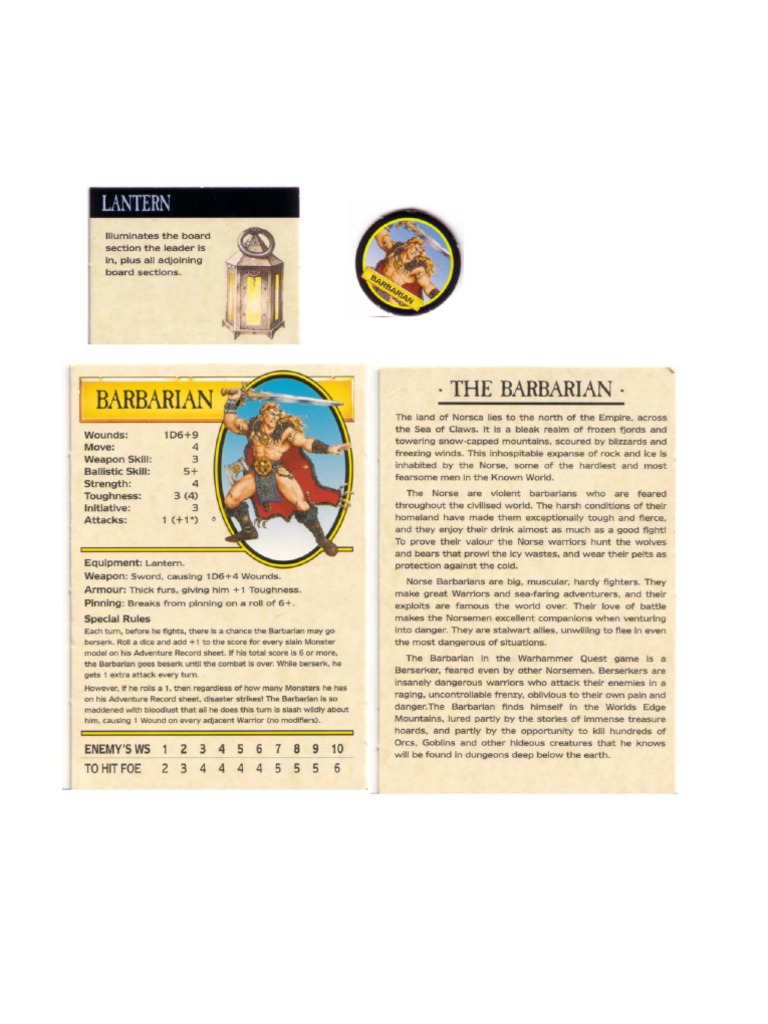 Warhammer Quest Characters) Barbarian, Dwarf, Elf and Wizard | PDF