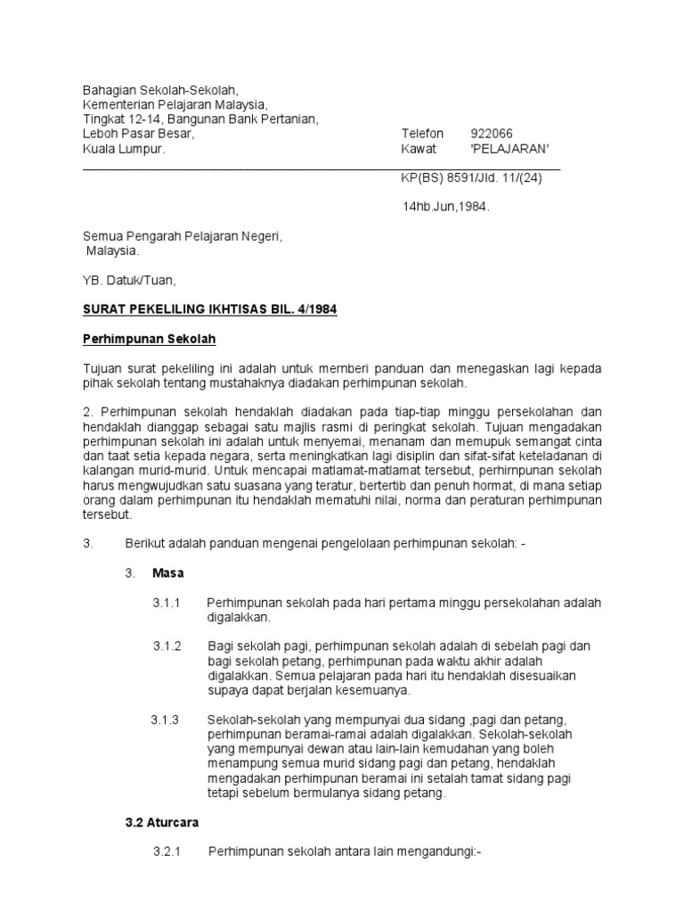 Pekeliling Perhimpunan Pagi | PDF