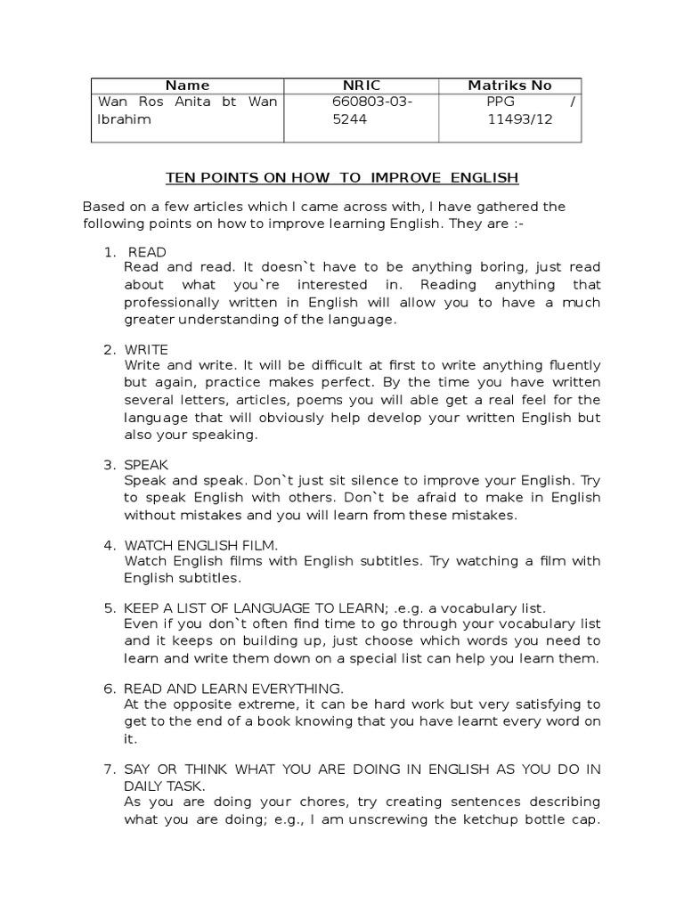 10 Points How To Improve English PDF English Language Vocabulary