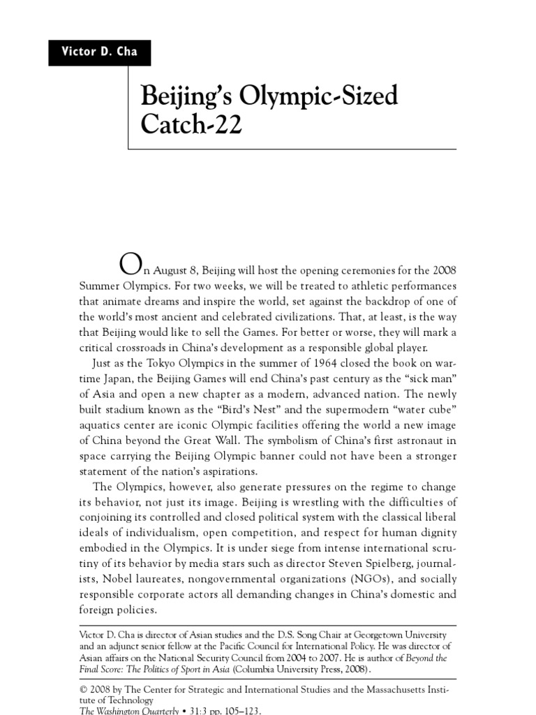 Beijing's Olympic-Sized Catch-22: Victor D. Cha | PDF | Myanmar | China