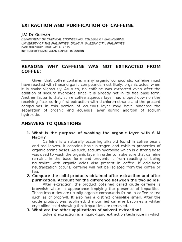 Extraction and Purification of Caffeine | PDF | Analytical Chemistry ...