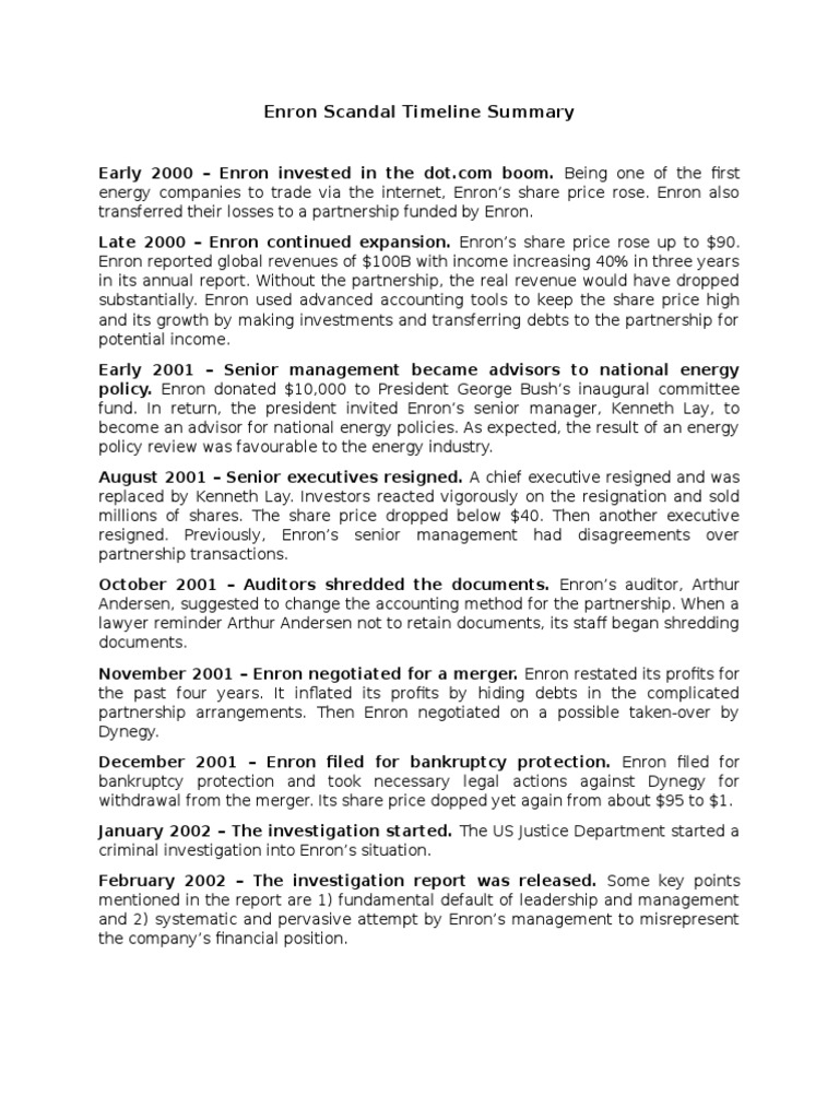 Enron Scandal Timeline Overview | PDF