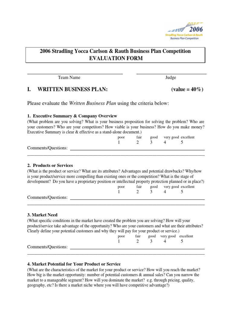 Business Plan Evaluation Form | PDF | Venture Capital | Corporate Finance