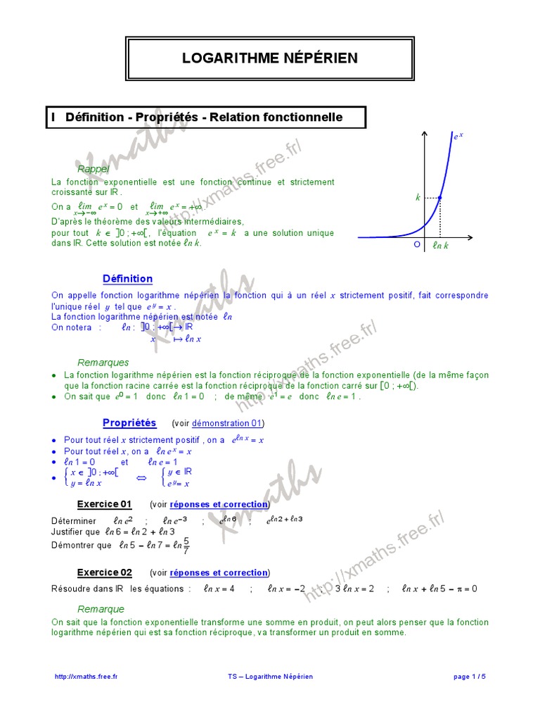 TSlncours | PDF | Logarithme | Fonction exponentielle