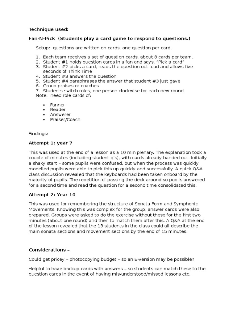 Fan-N-Pick Card Game Technique | PDF