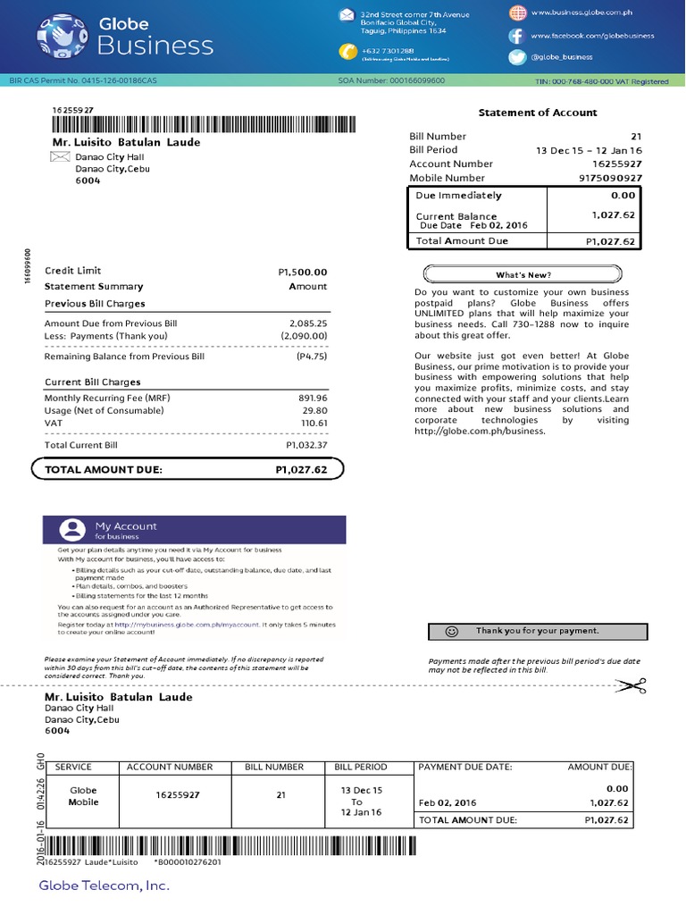 Globe Bill#21 | PDF | Text Messaging | Internet