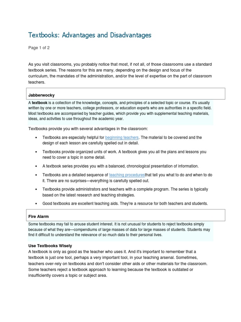 Advantage & Disadvantage of Textbooks | PDF | Teachers | Textbook