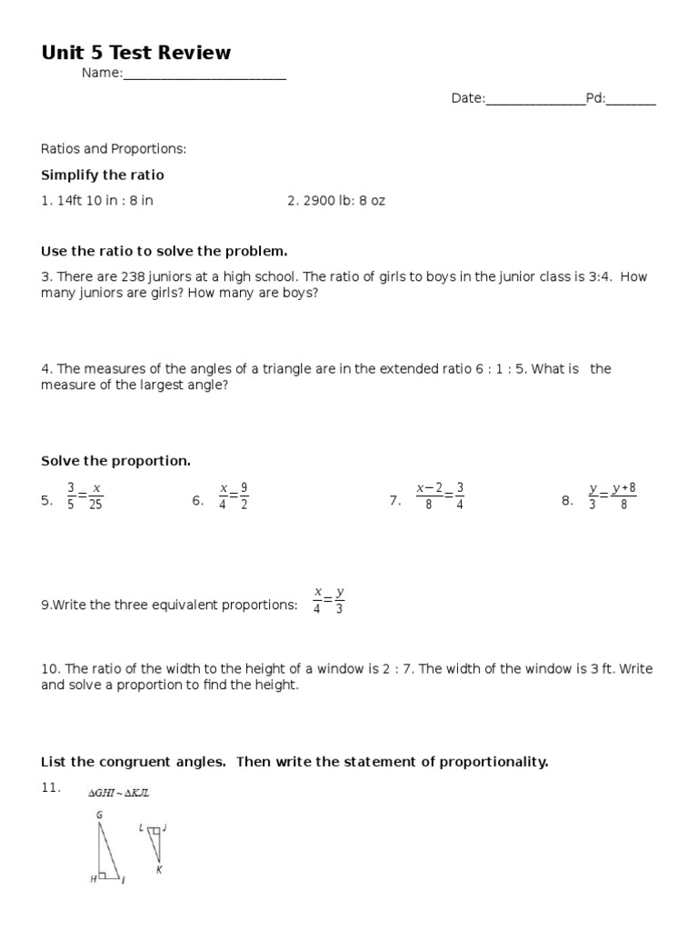 Ratios and Proportions Test Review | PDF | Teaching Methods & Materials ...