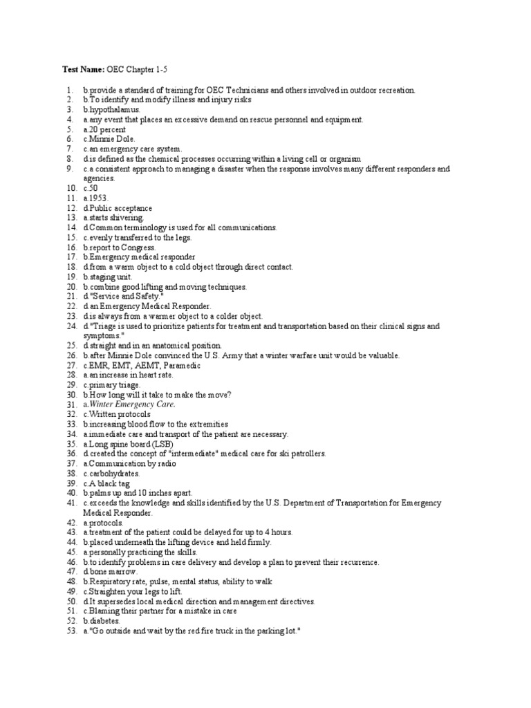 OEC Chapter 1-5 Answer Key | PDF | Clinical Medicine | Health Care