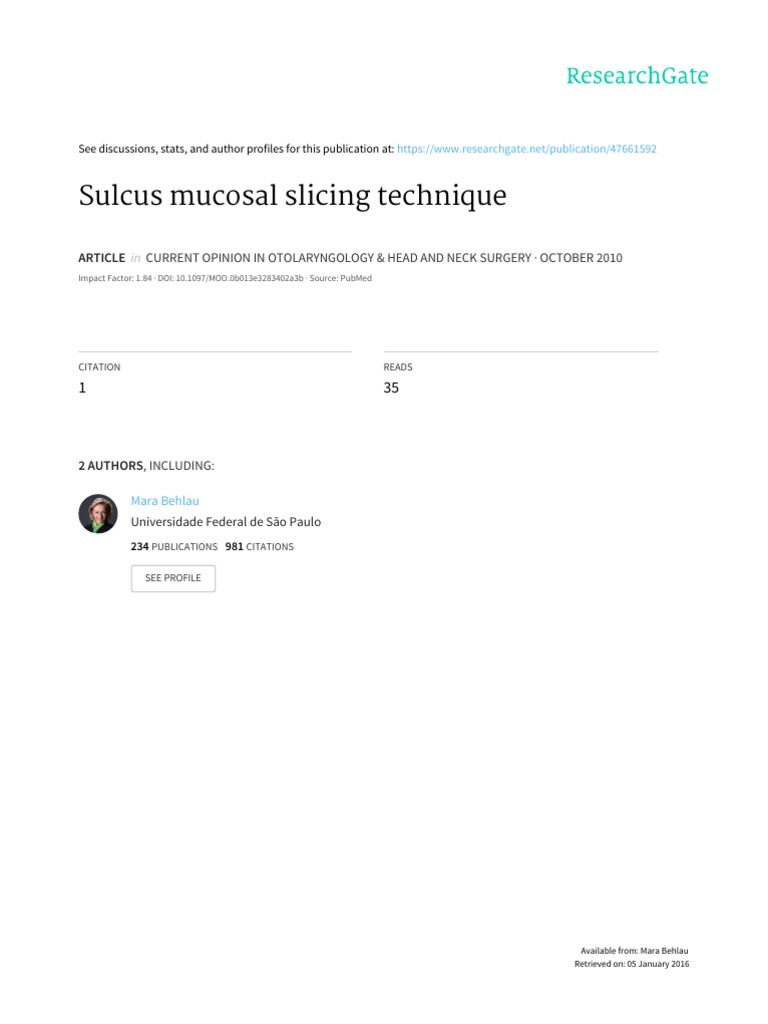 Sulcus Mucosal Slicing Technique | PDF | Surgery | Medical Specialties
