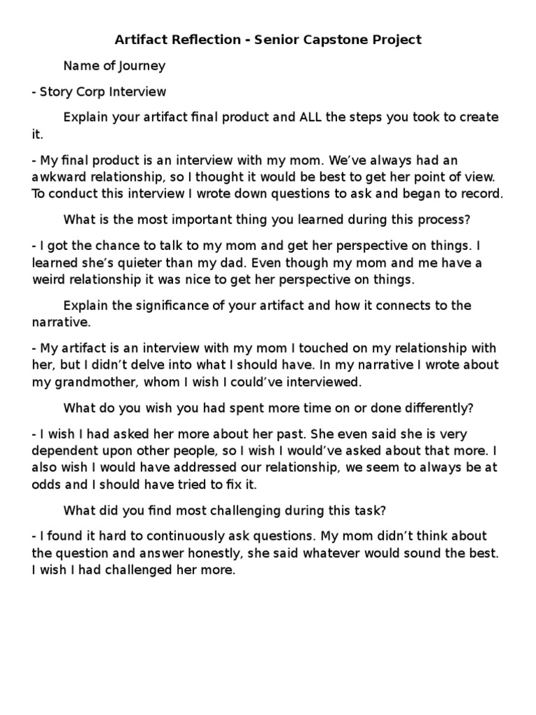Artifact Reflection Storycorp Origins | PDF | Language Arts ...