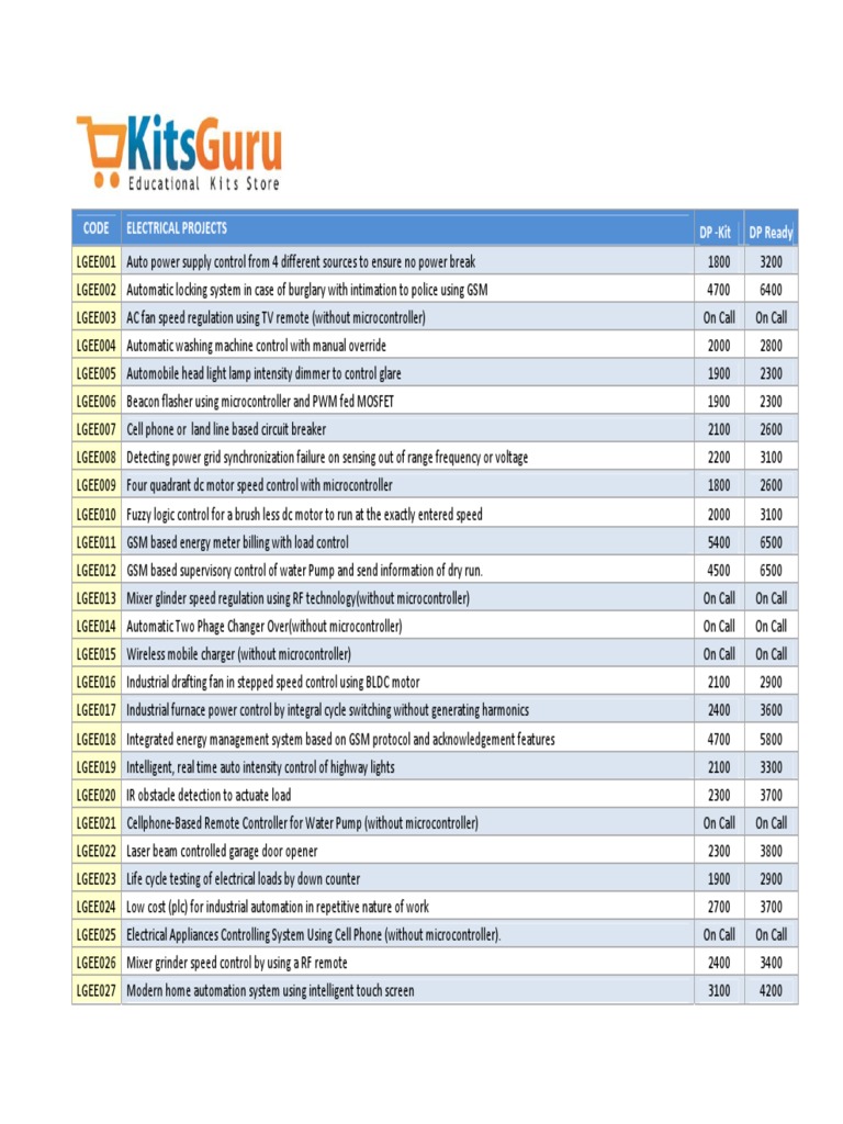 Electrical Project Ideas List | PDF | Remote Control | Power Supply