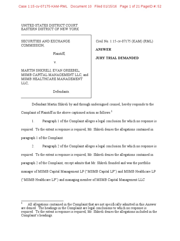 Answer Jury Trial Demanded | PDF | Affirmative Defense | Complaint