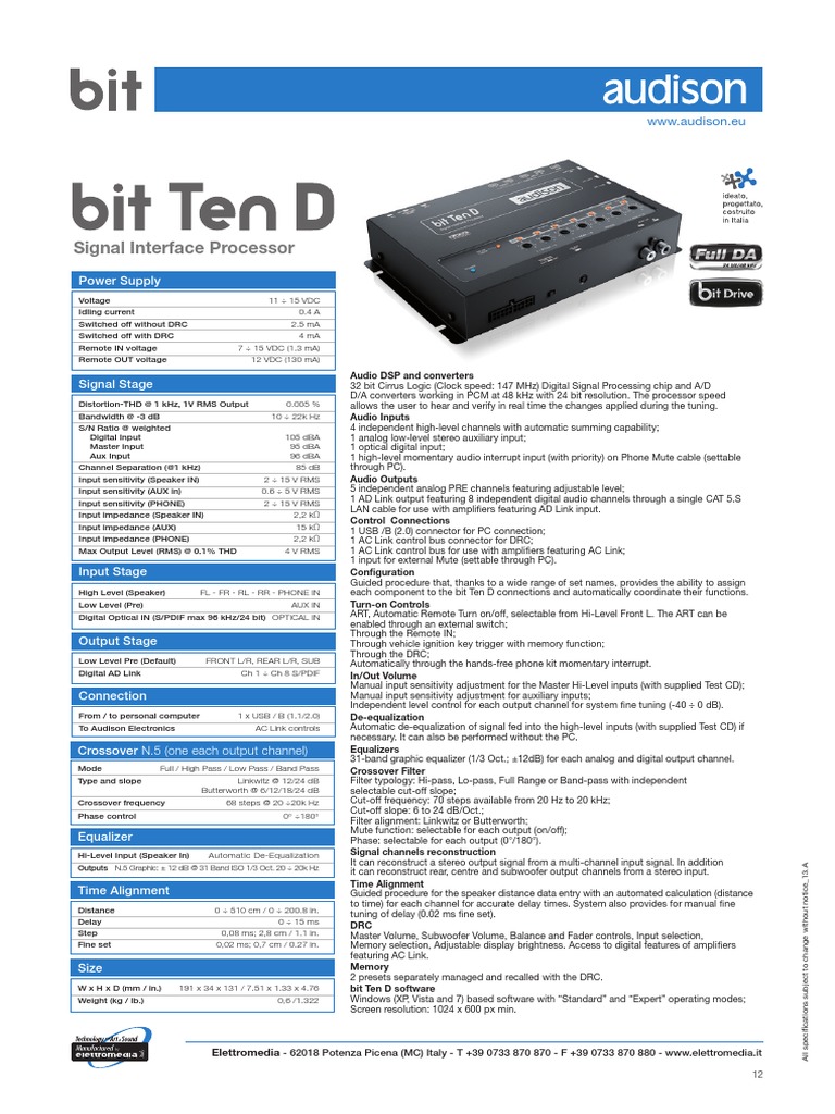 Bit Ten D Tech Sheet Tech Sheet | PDF | Equalization (Audio) | Loudspeaker