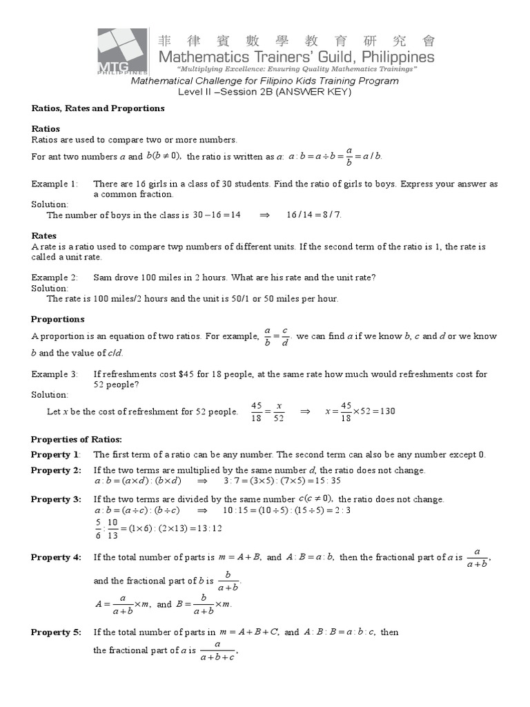 Level 2 (Session 2B) Ratios, Rates and Proportion | Download Free PDF ...