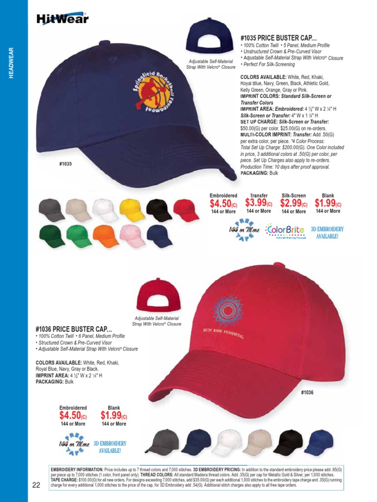 #1035 Price Buster Cap #1035: 3D Embroidery Available! | PDF ...