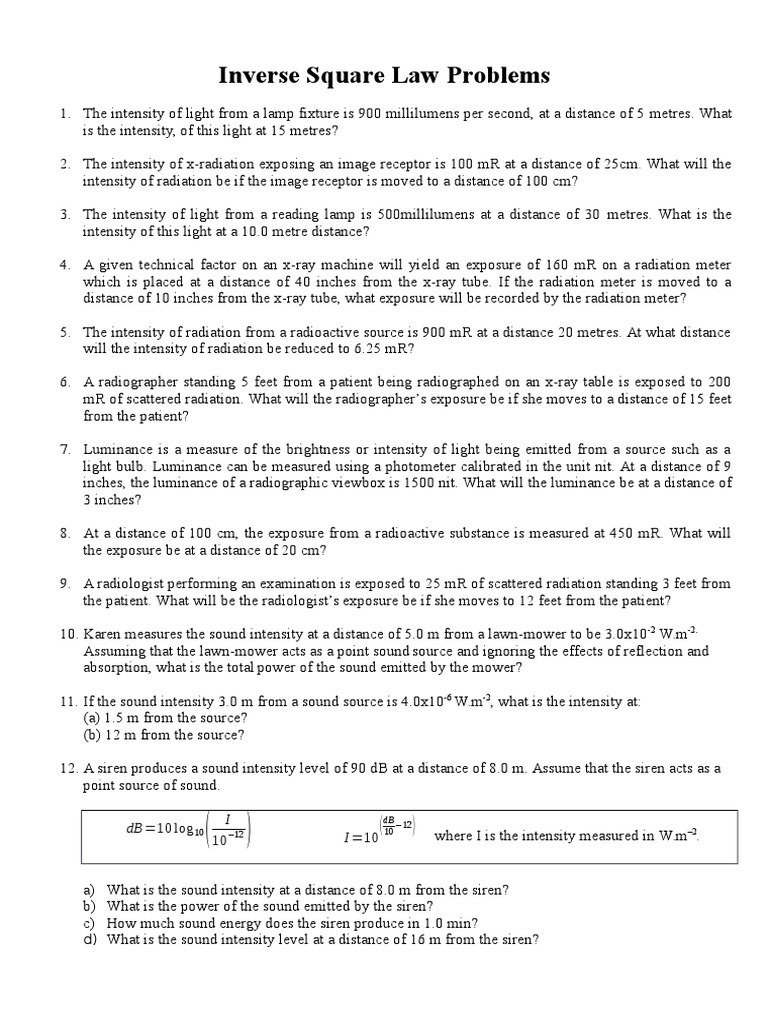 Inverse Square Law Problems | PDF | Radiography | Electromagnetic Radiation