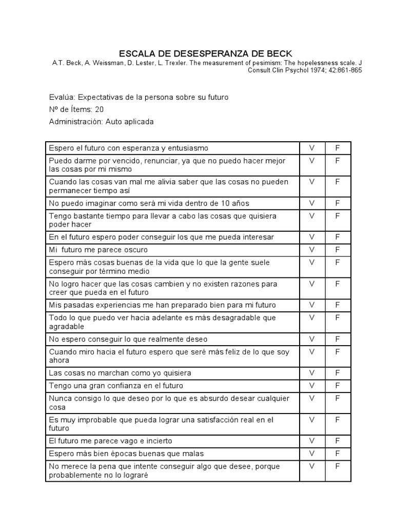 ESCALA DE DESESPERANZA DE BECK