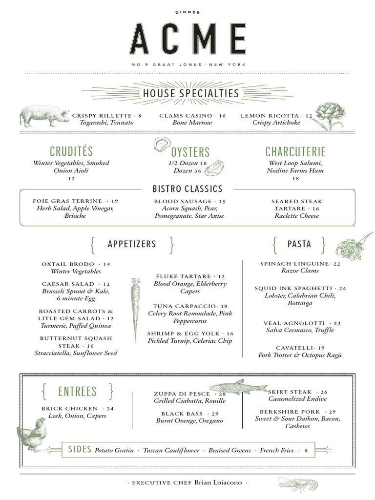 Acme Dinner Menu 1.19.16 | PDF