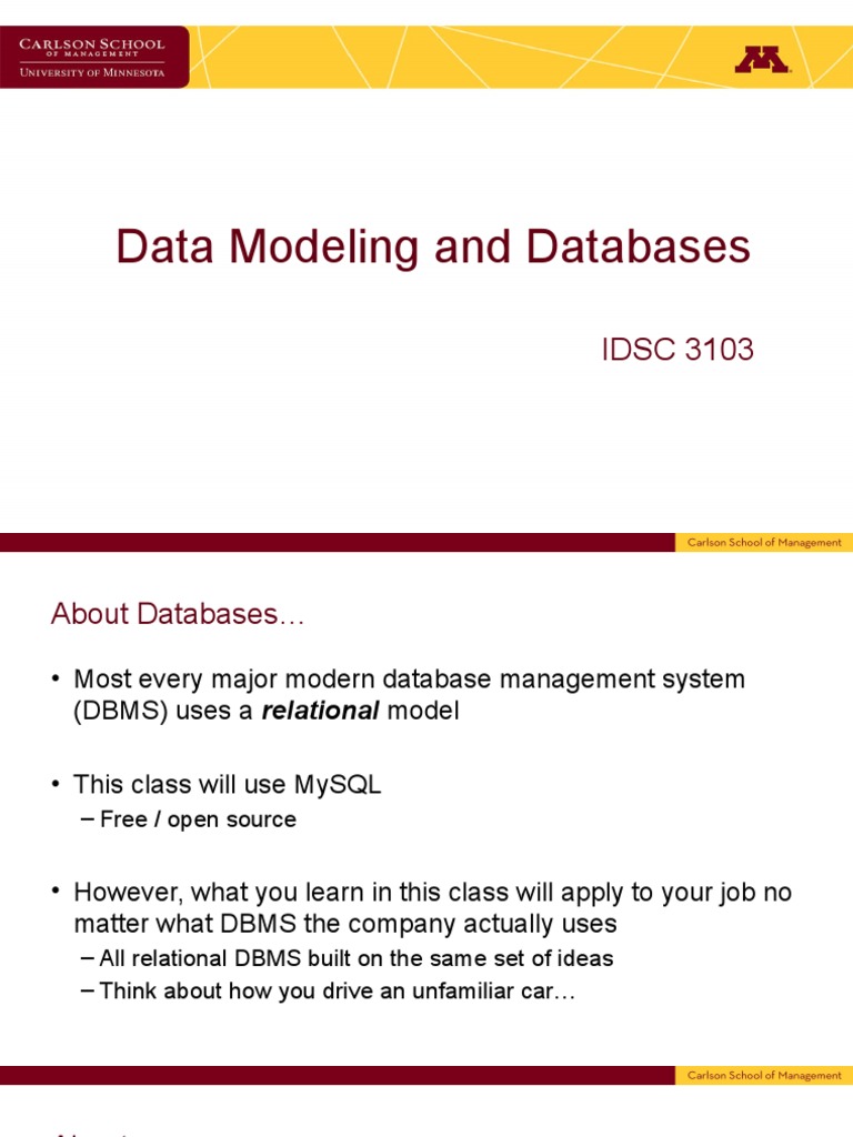 Data Modeling and Databases: IDSC 3103 | PDF | Relational Database | Relational Model