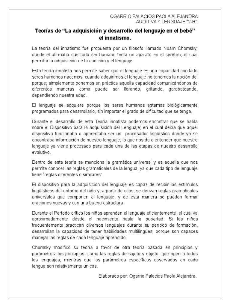 Teoría Innatista de Chomsky. | PDF