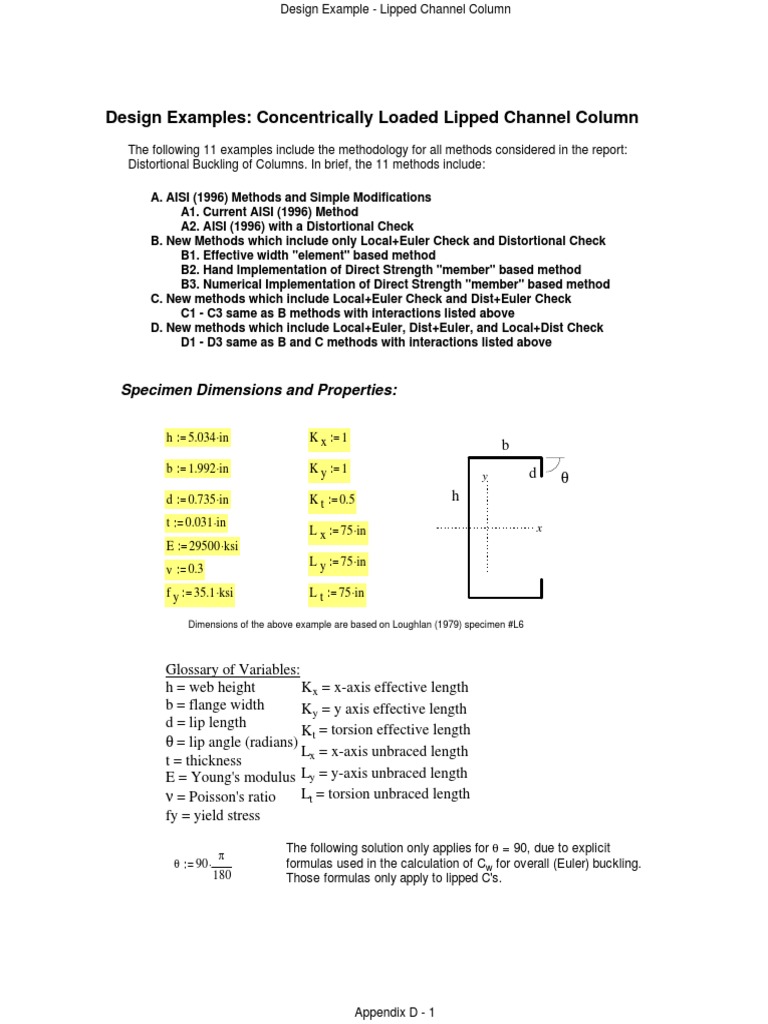 Design Examples: Concentrically Loaded Lipped Channel Column | PDF ...