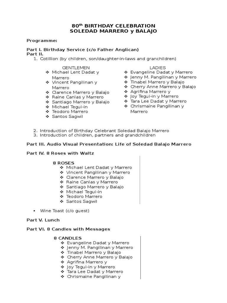 80th Birthday Celebration (Programme) | PDF