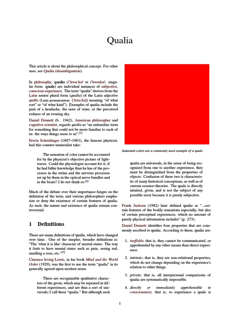 Qualia: 1 Definitions