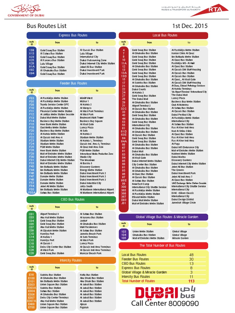 Dubai Bus Routes and Timetables | PDF